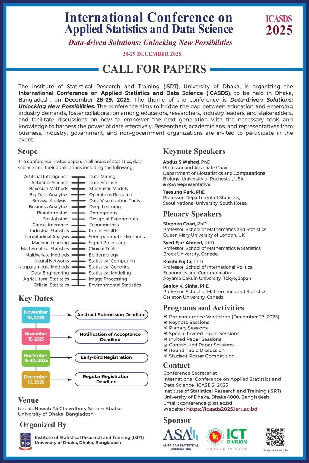 International Conference on Applied Statistics and Data Science (ICASDS) 2025 on December 28-29 ...